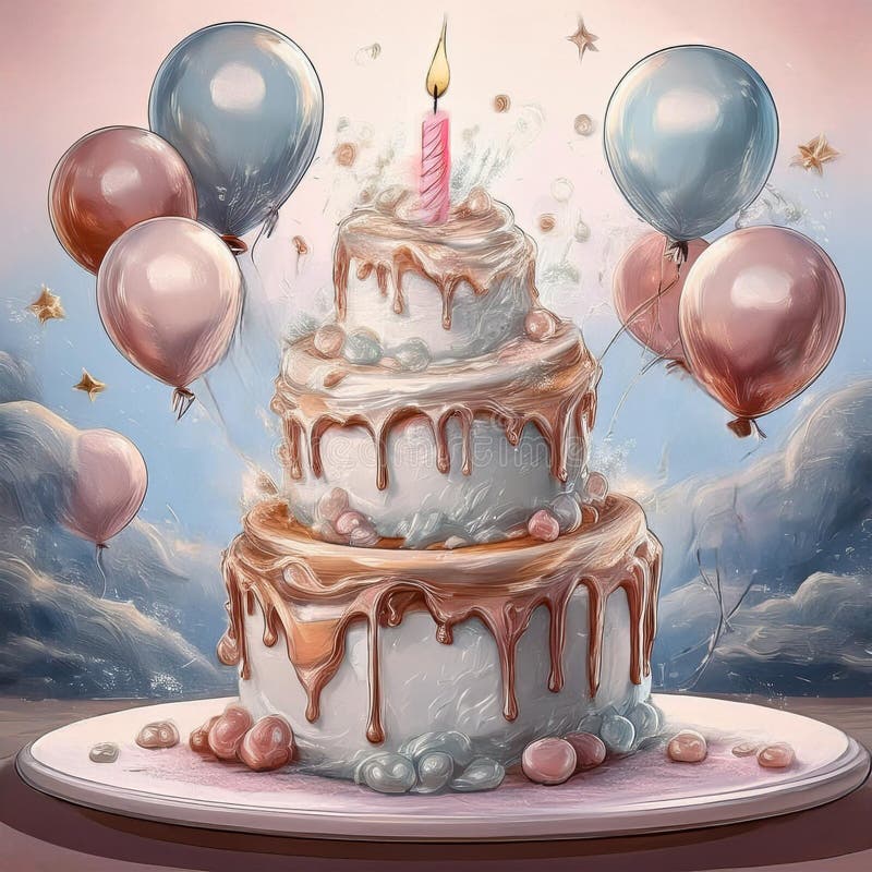 Birthday Cake on Table Cartoon Stock Photo - Image of postcard, cake ...