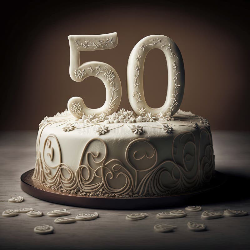 Golden Milestone: a Delectable 50th Birthday Cake.Generative AI Stock ...