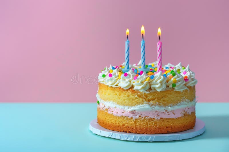 Birthday Cake with Three Candles Stock Photo - Image of cheerful ...