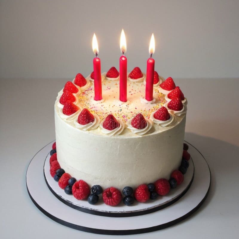 Birthday Cake with Three Candles Party Decorations, AI Generated Image ...