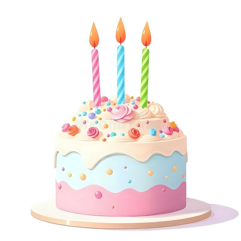 Birthday Cake with Three Candles on the Top Isolated on White ...