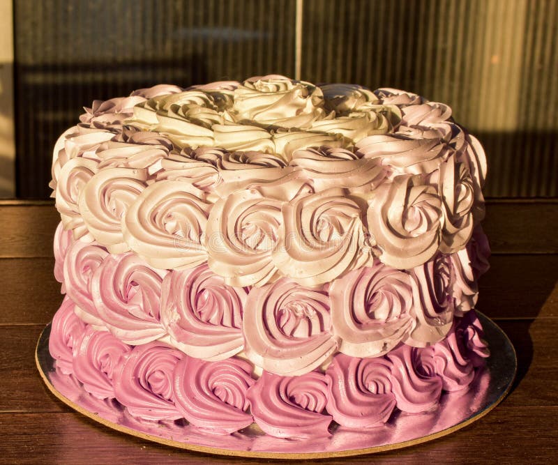 Three Colour Cake Pink Bithday Stock Photo - Image of purple, ceiling ...