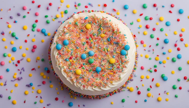 Birthday Cake Top View with Colorful Sprinkles Stock Illustration ...