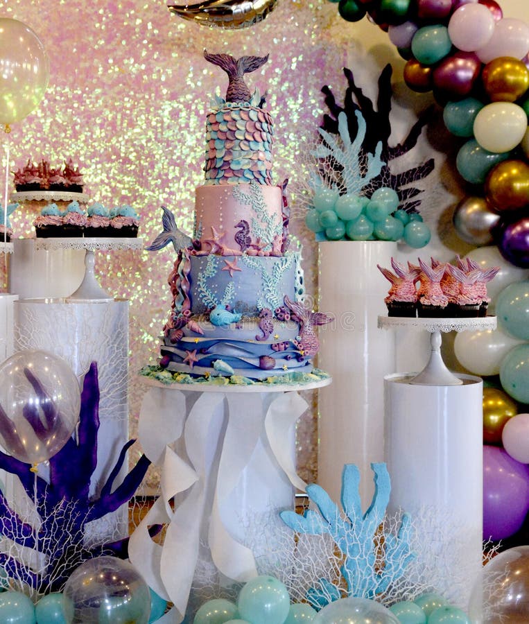 Birthday Cakes Decorated with Fish. Marine Life Theme Stock Photo ...