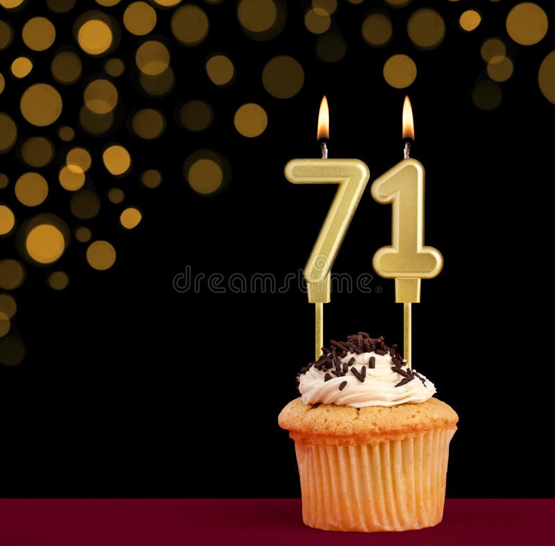 Birthday Candle with Cupcake - Number 71 on Black Background with Out ...