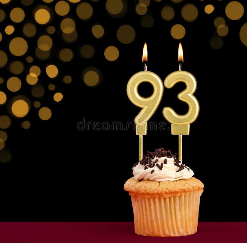 Birthday Candle with Cupcake - Number 93 on Black Background with Out ...