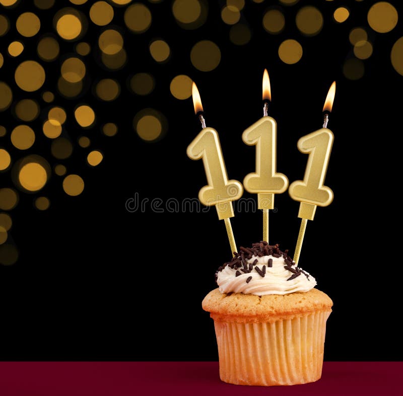 Birthday Candle with Cupcake - Number 111 on Black Background with Out ...