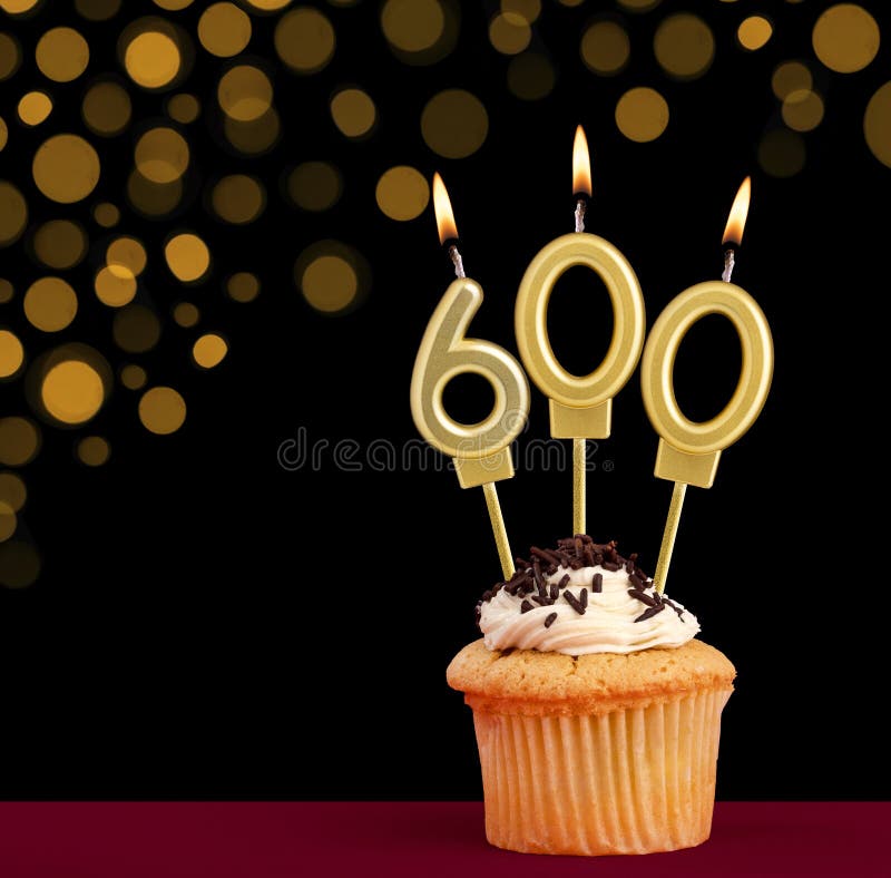 Birthday Candle with Cupcake - Number 600 on Black Background with Out ...