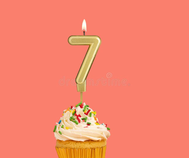 Birthday Candle and Cupcake - Number 7 Stock Image - Image of ...