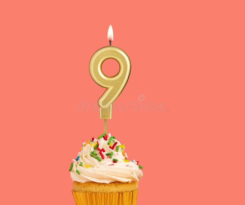 Birthday Candle and Cupcake - Number 9 Stock Image - Image of cake ...