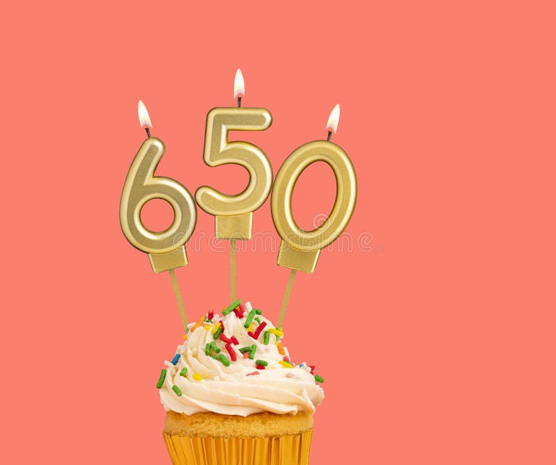 Birthday Number 650 - Golden Candle with Cupcake Stock Illustration ...