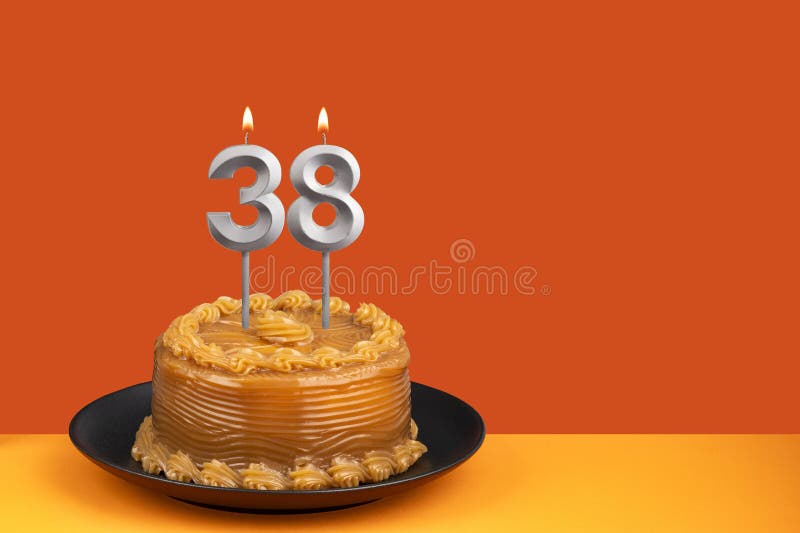 Birthday Candle Number 38 - Cake with Dulce De Leche Frosting Stock ...