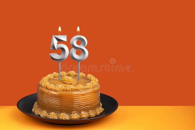 Birthday Candle Number 58 - Cake with Dulce De Leche Frosting Stock ...