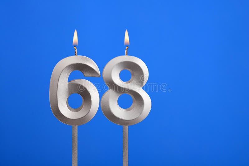 Birthday Candle Number 68 - Celebration Card on Blue Background Stock ...