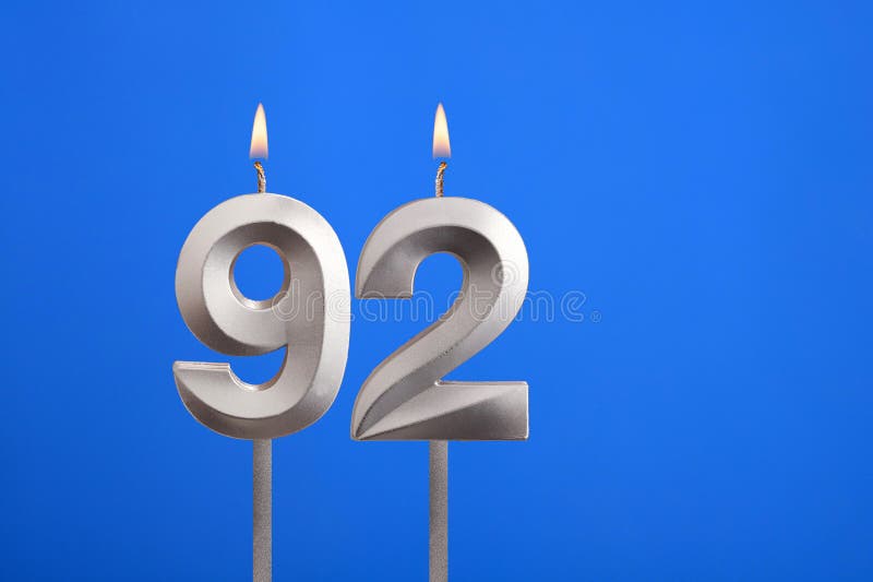Birthday Candle Number 92 - Celebration Card on Blue Background Stock ...