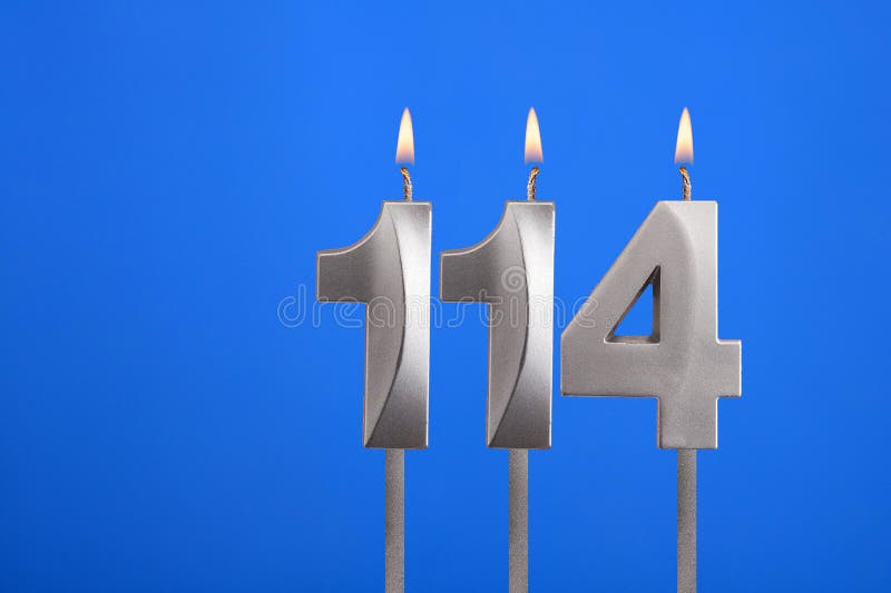 Birthday Candle Number 114 - Celebration Card on Blue Background Stock ...