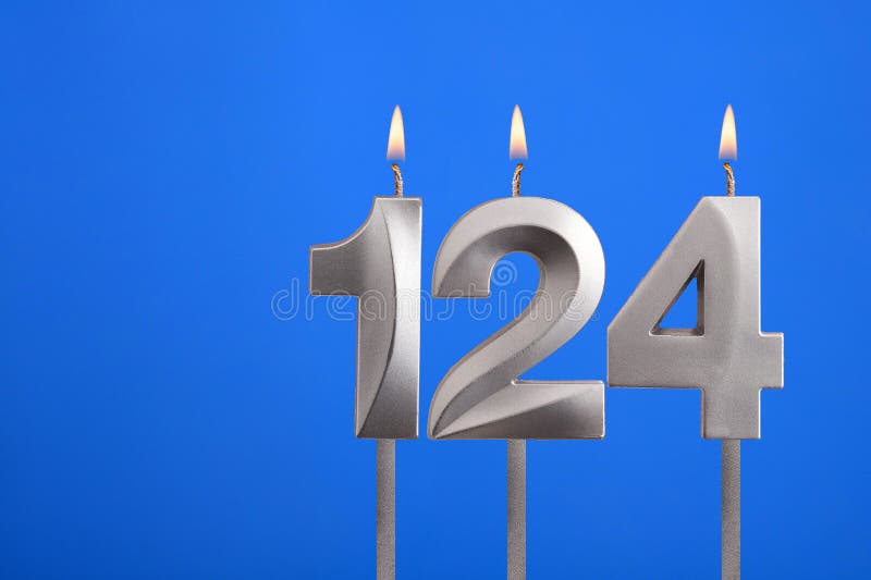 Birthday Candle Number 124 - Celebration Card on Blue Background Stock ...
