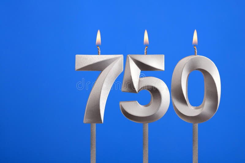 Birthday Candle Number 750 - Celebration Card on Blue Background Stock ...