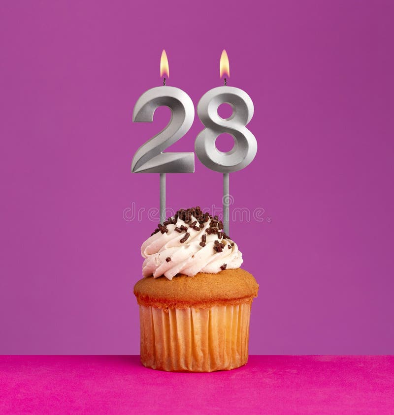 Birthday Candle Number 28 Cupcake Violet Background Stock Photos - Free ...