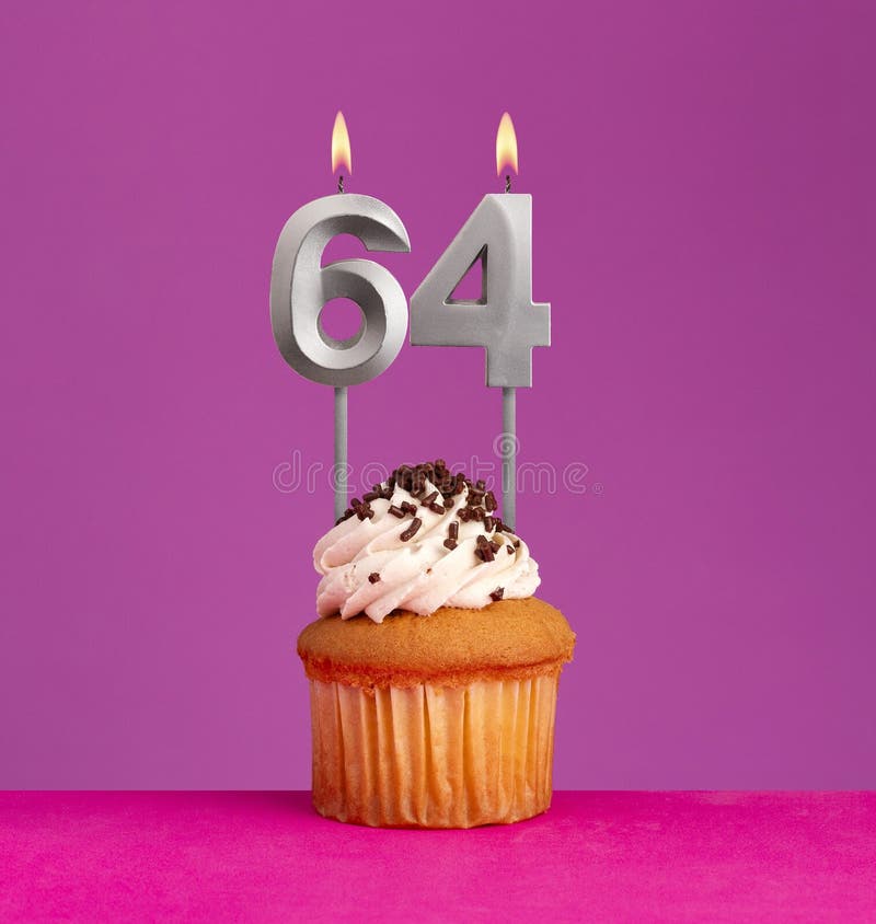 Birthday Candle Number 64 Cupcake Violet Background Stock Photos - Free ...