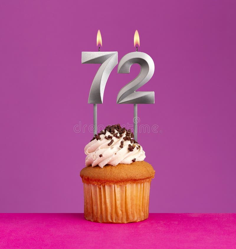 Birthday Candle Number 72 Cupcake Violet Background Stock Photos - Free ...