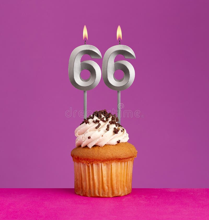 Birthday Candle Number 66 Cupcake Violet Background Stock Photos - Free ...