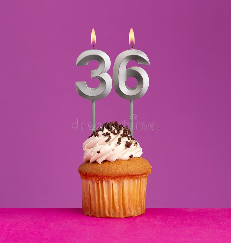 Birthday Candle Number 36 Cupcake Violet Background Stock Photos - Free ...