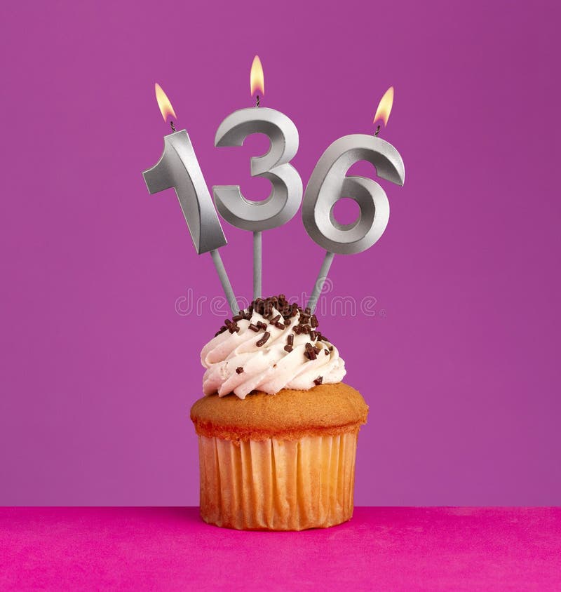 Birthday Candle Number 136 Cupcake Violet Background Stock Photos ...