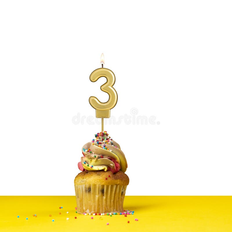 Birthday Candle Number 3 - Cupcake on White Background Stock Image ...