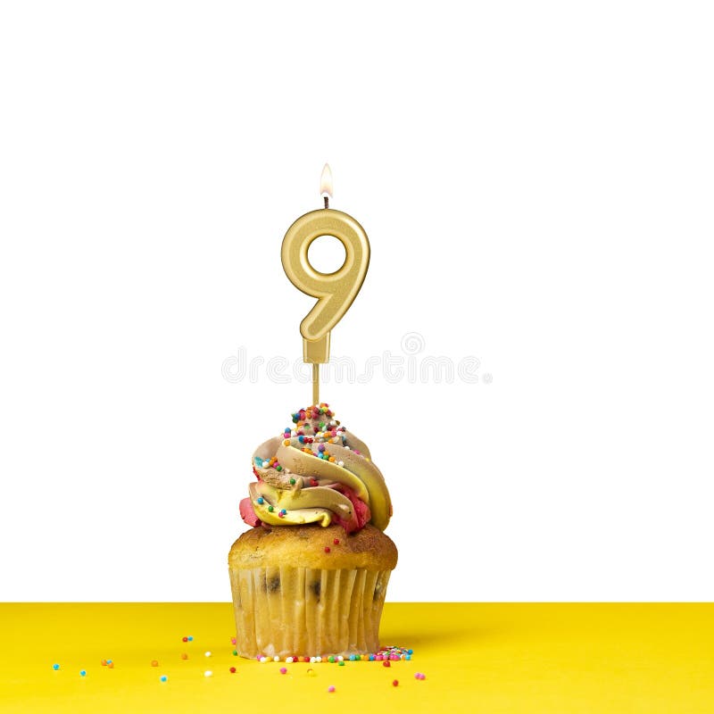 Birthday Candle Number 9 - Cupcake on White Background Stock Image ...