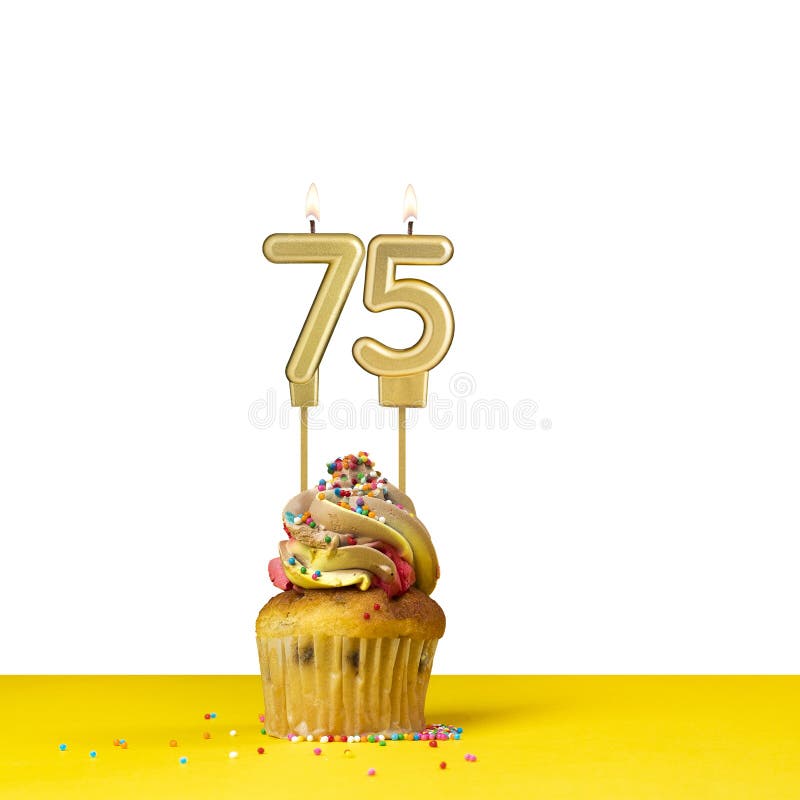 Birthday Candle Number 75 - Cupcake on White Background Stock Photo ...