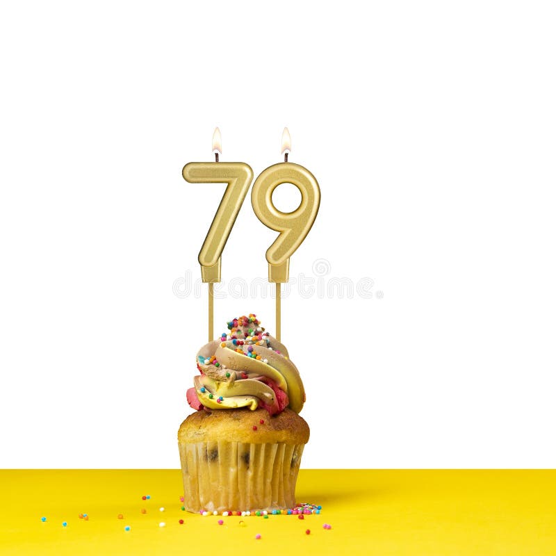 Birthday Candle Number 79 - Cupcake on White Background Stock ...