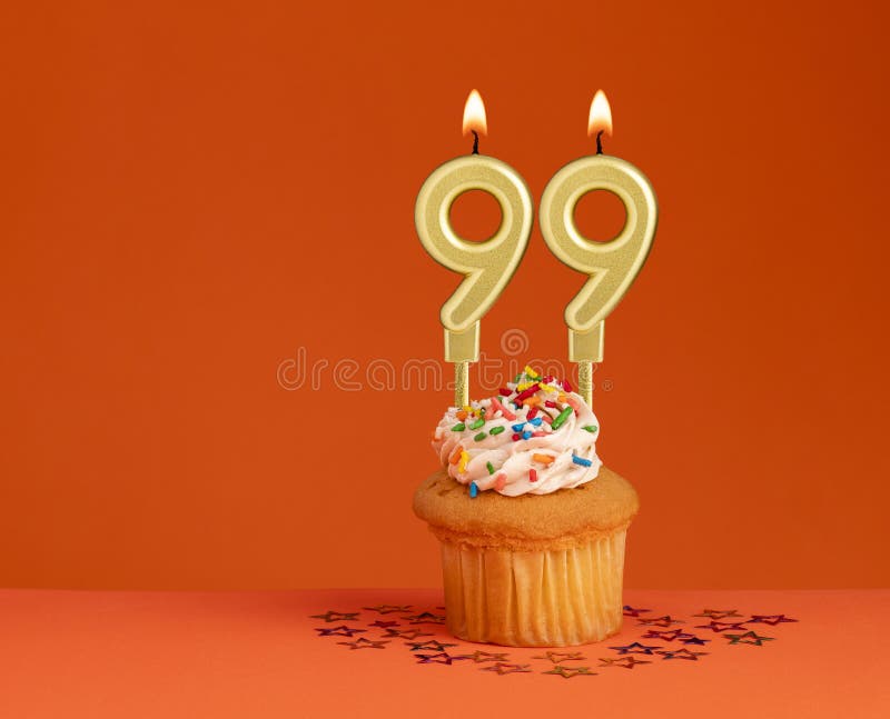 Birthday Candle Number 99 Invitation Card Orange Background Stock ...