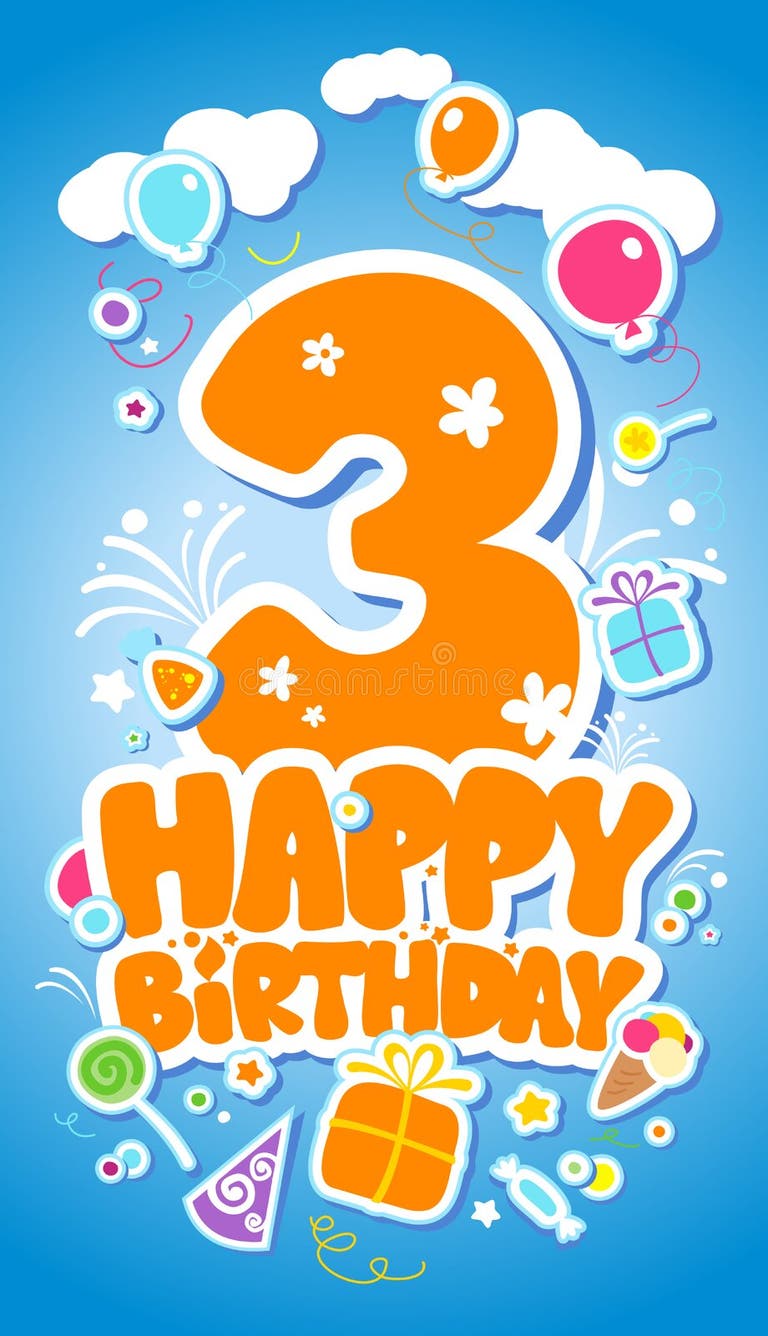 Third Birthday Card Design Stock Illustrations – 827 Third Birthday ...