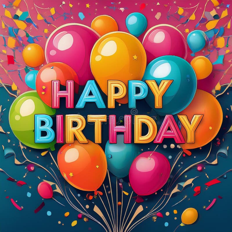 Birthday Card with Balloons and Confetti Cartoon Stock Image - Image of ...