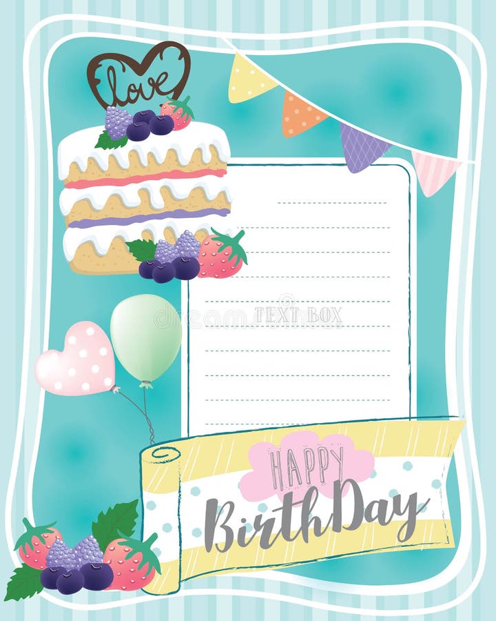 Birthday Card & Berry Cake Stock Illustration - Illustration of text ...