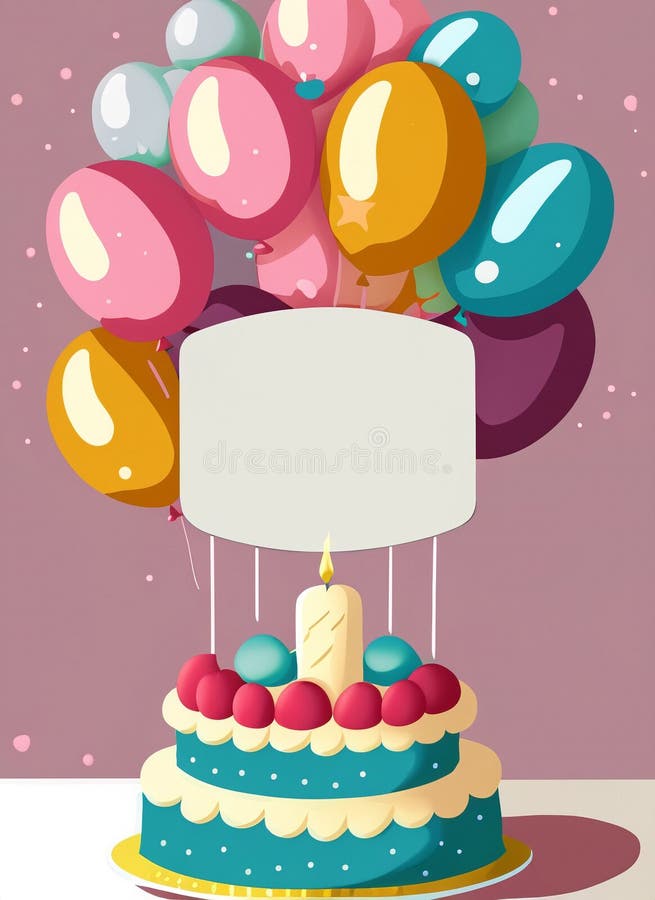 Birthday Card with Birthday Cake and Balloons and Empty Sign Stock ...
