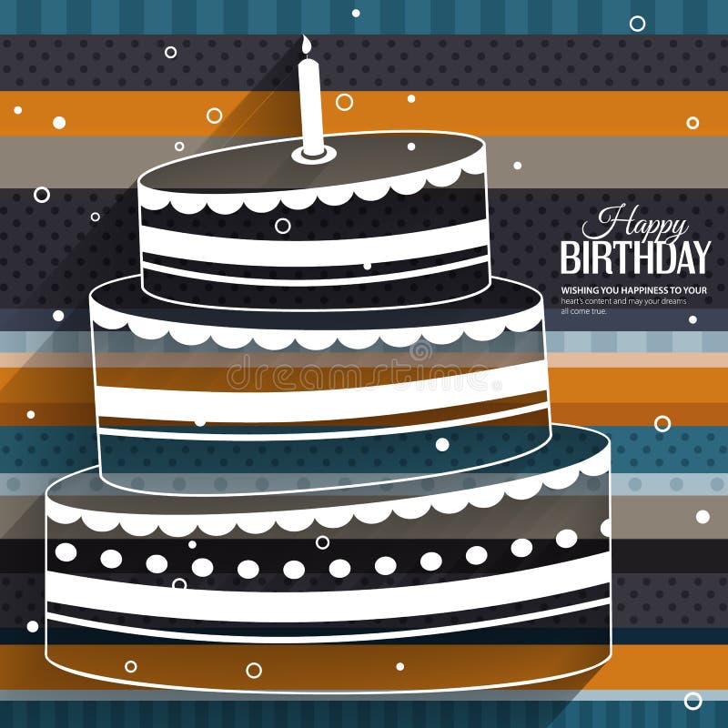 Birthday Card with Cake on Stripes Colorful Stock Vector - Illustration ...