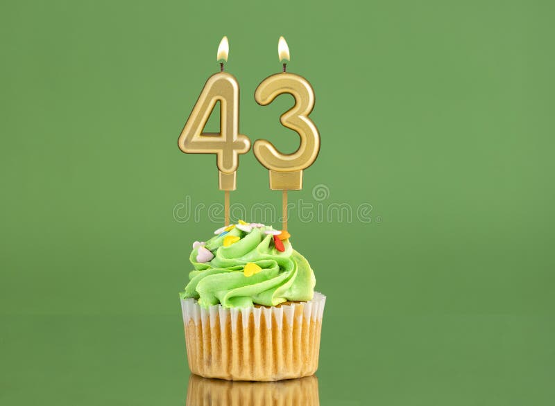 Birthday Card Candle Cupcake Number 43 Green Background Stock Photos ...