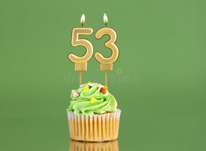 Birthday Card Candle Cupcake Number 53 Green Background Stock Photos ...