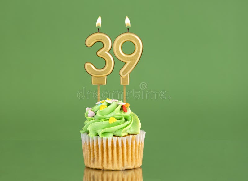 Birthday Card with Candle and Cupcake - Number 39 on a Green Background ...