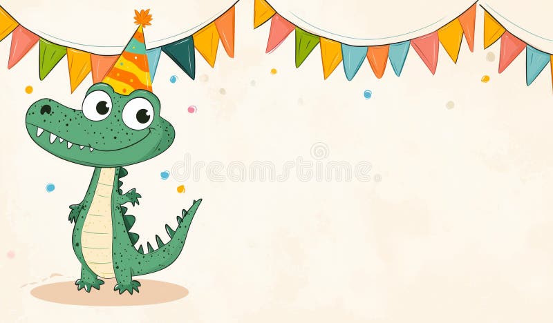 Birthday Card with Crocodile Graphic Stock Illustration - Illustration ...
