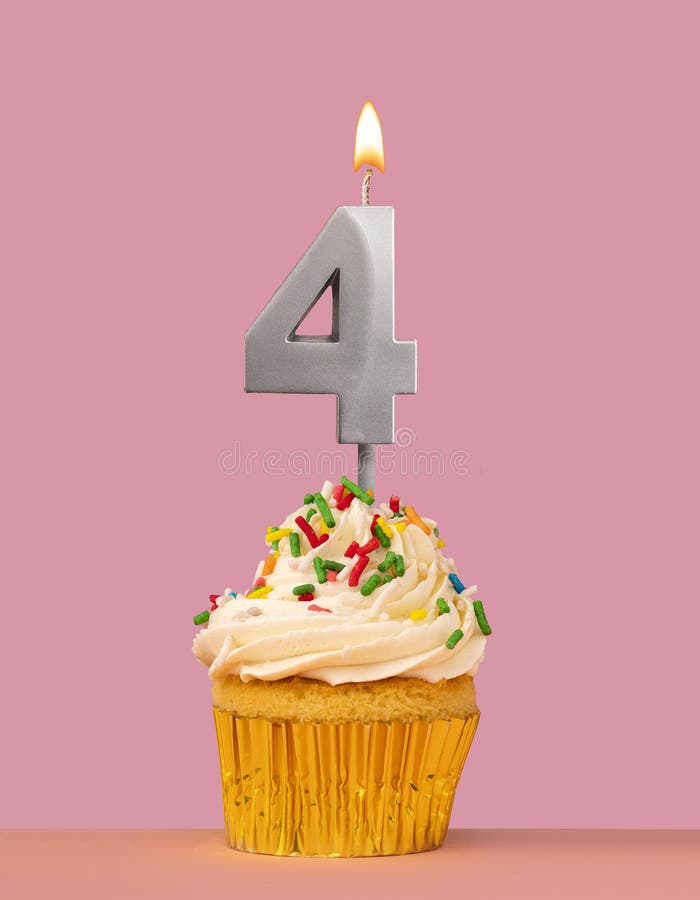Birthday Card with Cupcake and Candle Number 4 Stock Photo - Image of ...