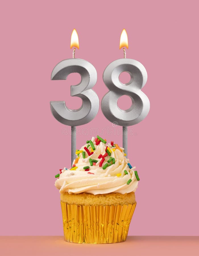 Birthday Card with Cupcake and Candle Number 38 Stock Photo - Image of ...