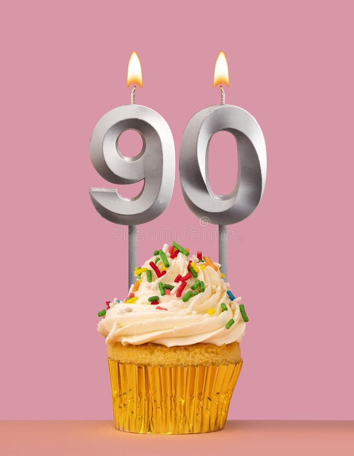 Birthday Card with Cupcake and Candle Number 90 Stock Image - Image of ...
