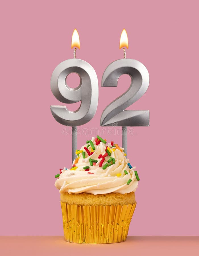 Birthday Card with Cupcake and Candle Number 92 Stock Photo - Image of ...