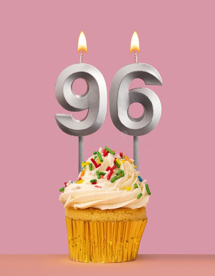 Birthday Card with Cupcake and Candle Number 96 Stock Image - Image of ...