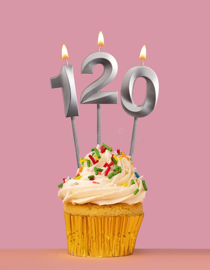 Birthday Card with Cupcake and Candle Number 120 Stock Illustration ...