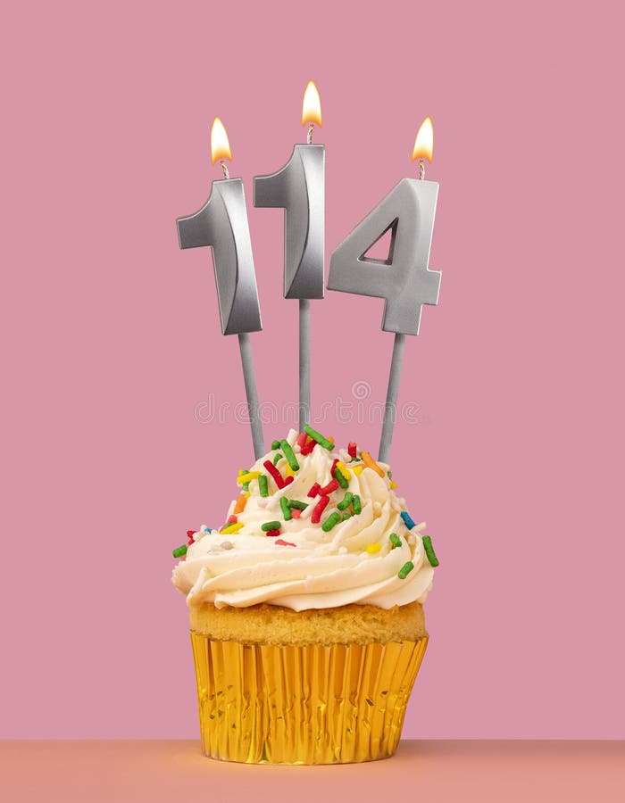 Birthday Card with Cupcake and Candle Number 114 Stock Illustration ...