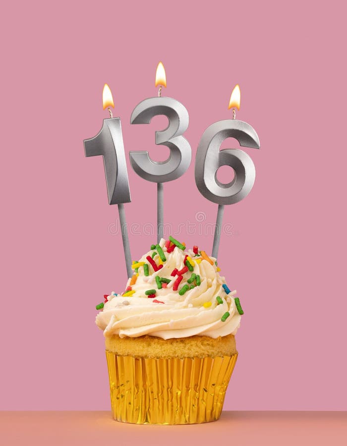 Birthday Card with Cupcake and Candle Number 136 Stock Photo - Image of ...